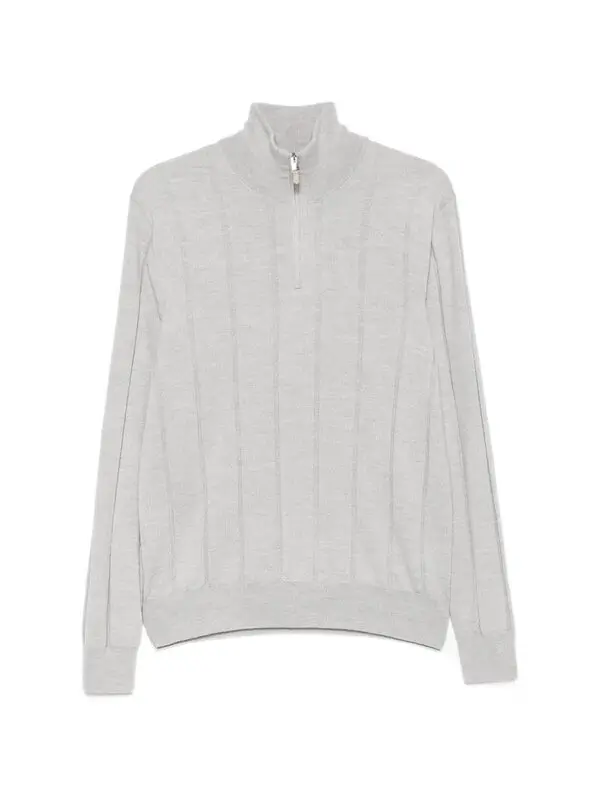 Canali Ribbed-knit Quarter-zip Sweater
