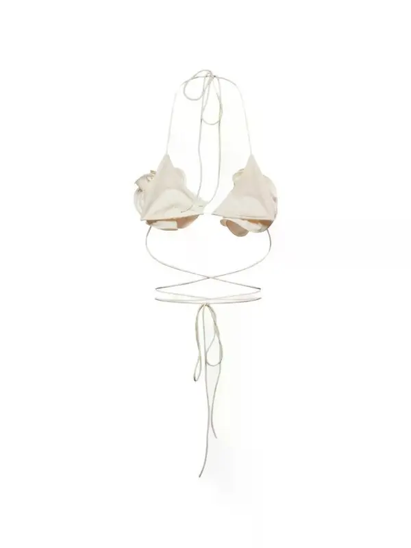 Magda Butrym Floral Applique Halterneck Bikini Top - Neutrals