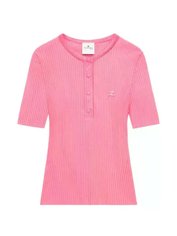 COURREGES Vinyl-trim Ribbed-knit Polo Shirt