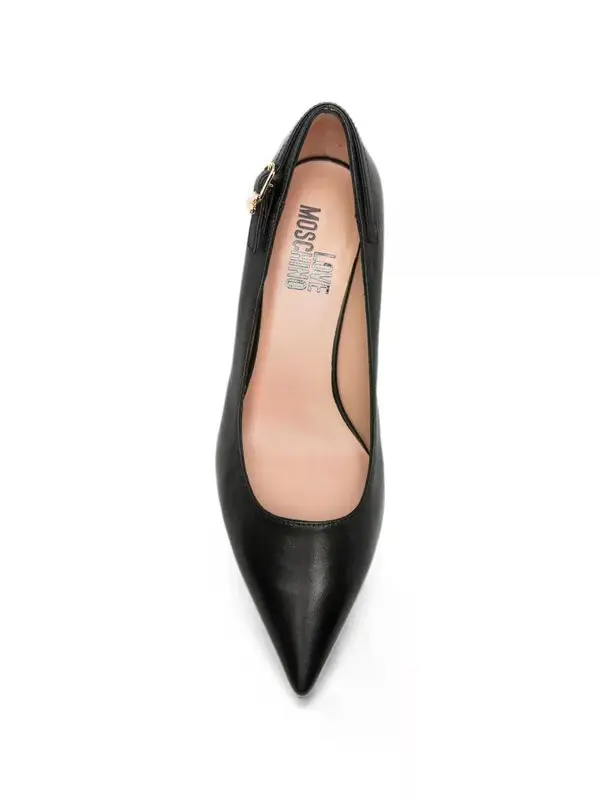 Moschino Pointed-toe Leather Pumps With Gold-tone Heart Buckle Detail