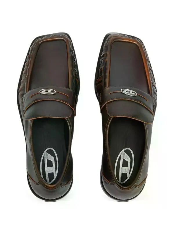 DIESEL® Leather Penny Loafers With Silver Oval-d Plaques