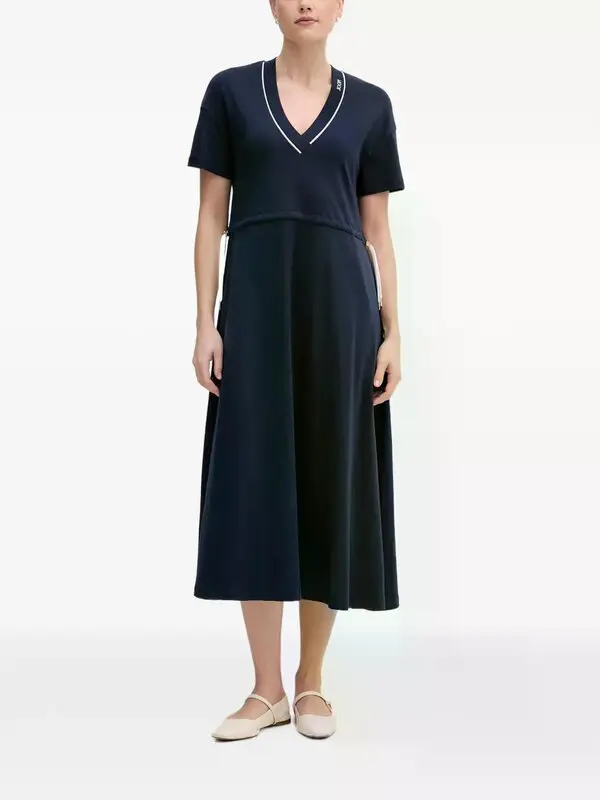 JOOP! Drawstring Midi Dress With V-neck And Short Sleeves