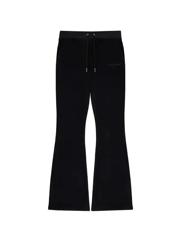 SPORTY & RICH Krystal Logo-embellished Flared Velour Track Pants