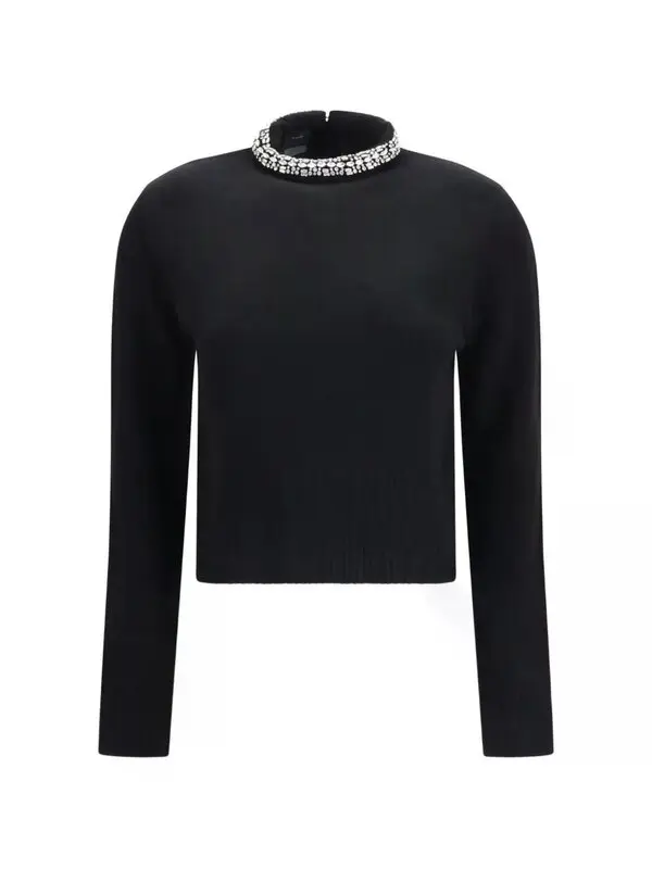 Pinko Berlino Crystal-embellished High Neck Sweater - Black