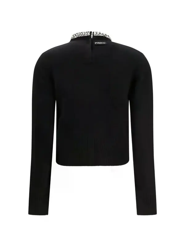 Pinko Berlino Crystal-embellished High Neck Sweater - Black