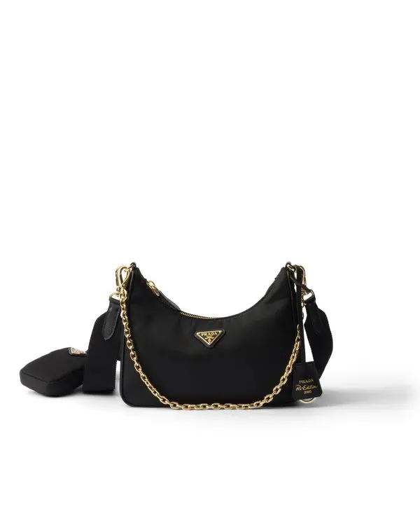 Prada Re-edition 2005 Re-nylon Bag With Saffiano Trim And Chain Strap - Black