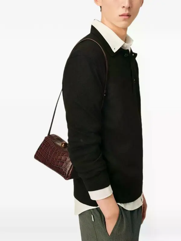 AMI Paris Mini Crocodile-embossed Leather Bag