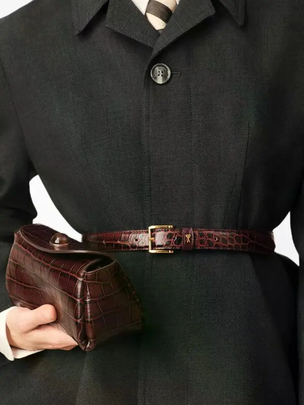 AMI Paris Mini Crocodile-embossed Leather Bag