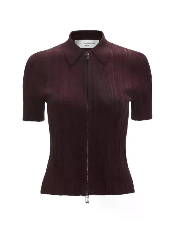 Victoria Beckham Ribbed Zip-up Short-sleeve Cardigan