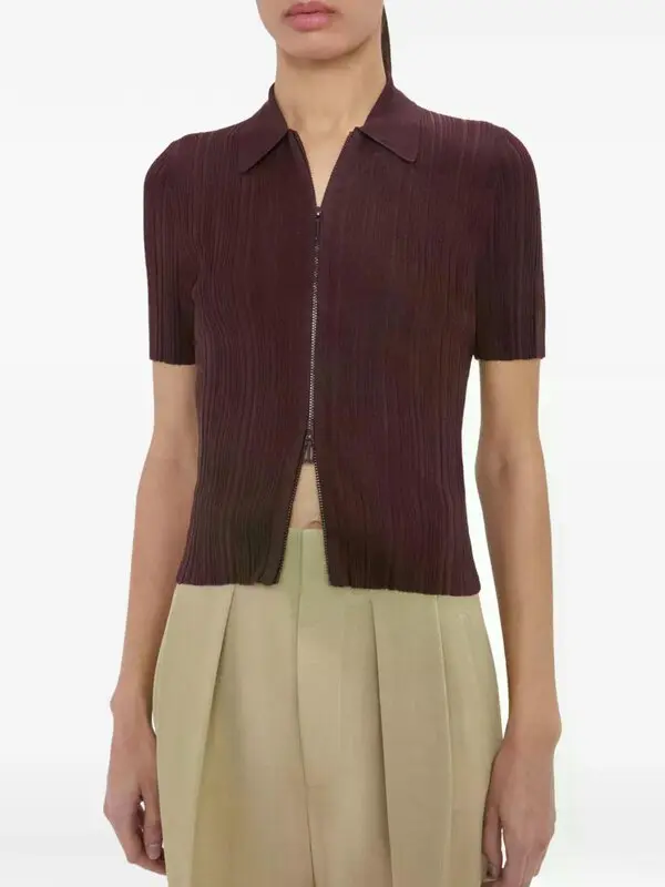 Victoria Beckham Ribbed Zip-up Short-sleeve Cardigan