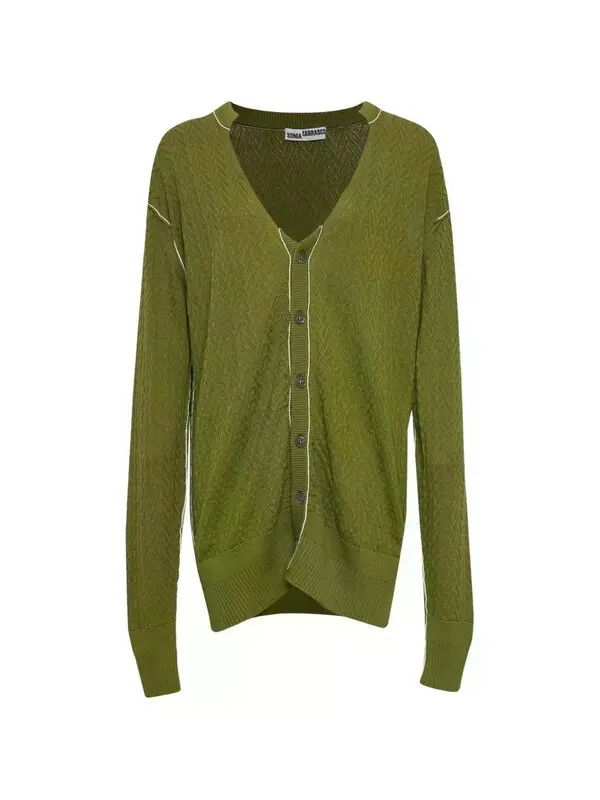 SONIA CARRASCO Chevron-knit Cardigan With Piped Trim