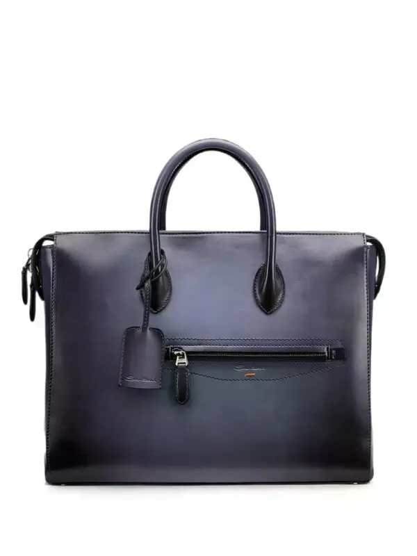Santoni Logo Plaque Zip-fastening Laptop Bag - Blue