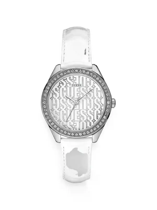 Guess Logo-print 36mm Watch With Crystal-embellished Bezel - Silver