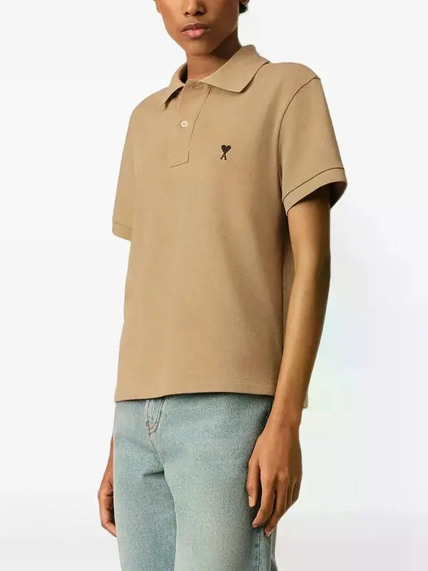 AMI Paris Cotton Polo Shirt With De Coeur Embroidery