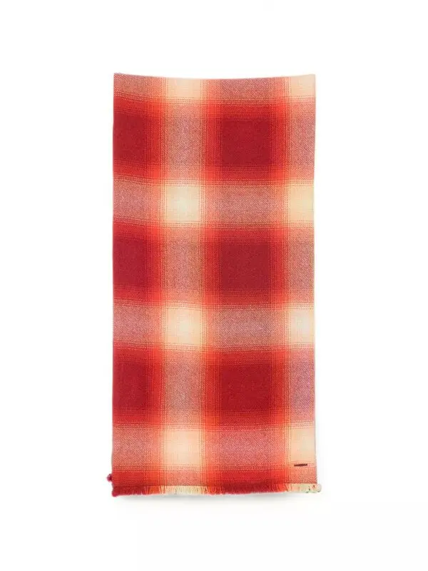 GOD'S TRUE CASHMERE Plaid Fringed Scarf - Red