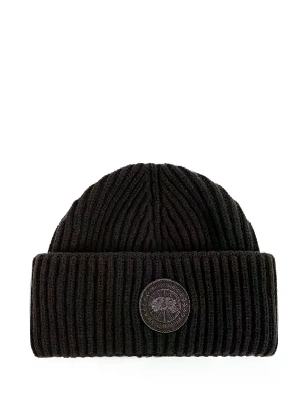 Canada Goose Ribbed Knit Beanie Hat - Brown