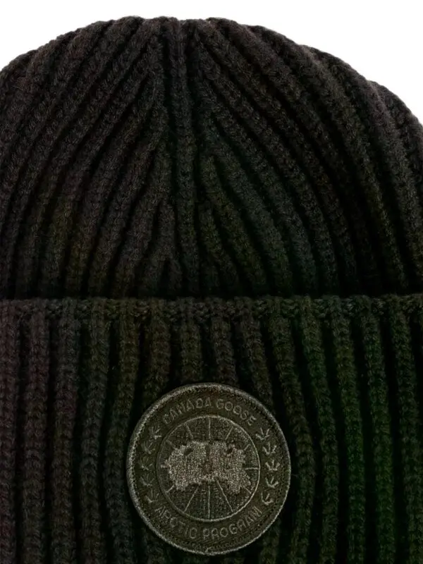 Canada Goose Logo Patch Ribbed Knit Beanie Hat