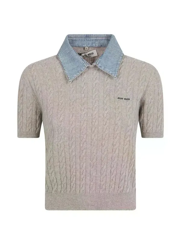 Miu Miu Cable-knit Denim Collar Top