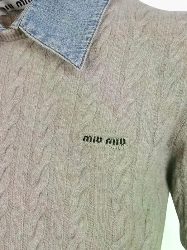 Miu Miu Cable-knit Denim Collar Top