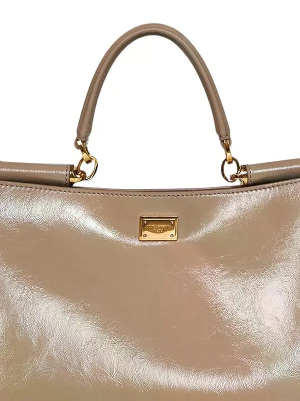 Dolce & Gabbana Vittoria Medium Shiny Leather Tote Bag - Neutrals