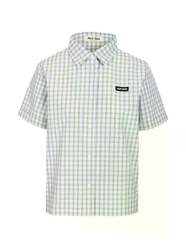 Miu Miu Checkered Poplin Short-sleeve Shirt