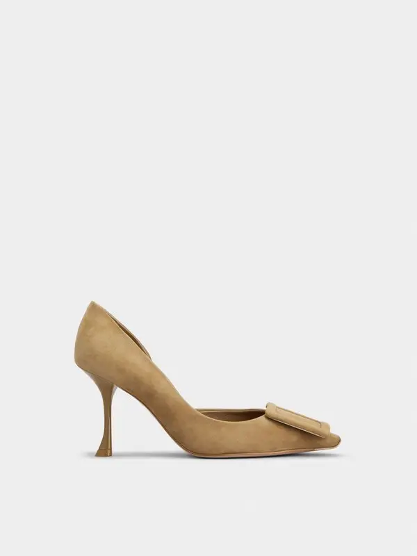 ROGER VIVIER Suede D'orsay Pumps With Covered Buckle And Stiletto Heel