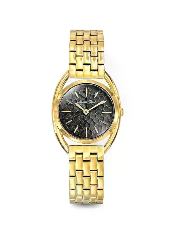 MATHEY TISSOT Saphira 28mm Watch With Textured Dial And Gold-tone Link Bracelet - Black