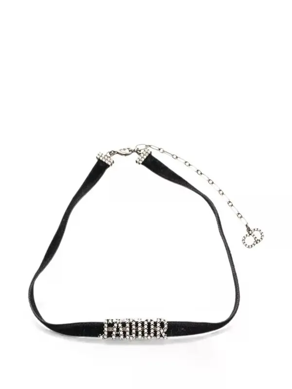 Dior J'adior Rhinestone Embellished Velvet Necklace - Black