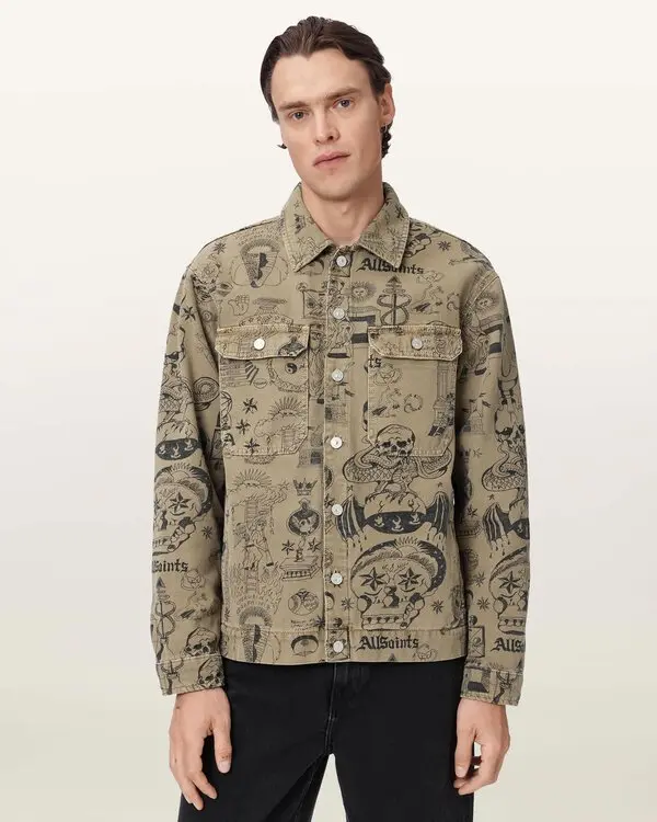 ALLSAINTS Sherb Printed Canvas Shacket - Brown