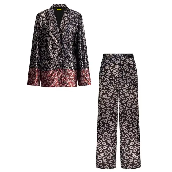 EMANMOON Black / Red Patterned Satin Set