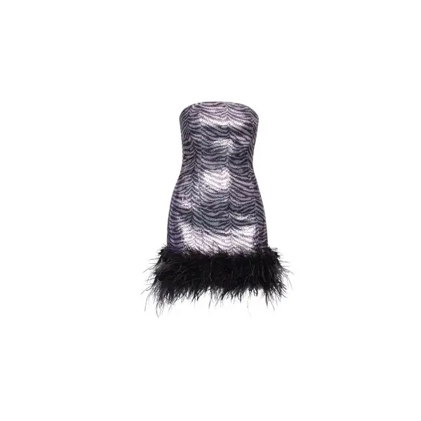 MOV Black / Silver Zebra Sequins Mini Dress