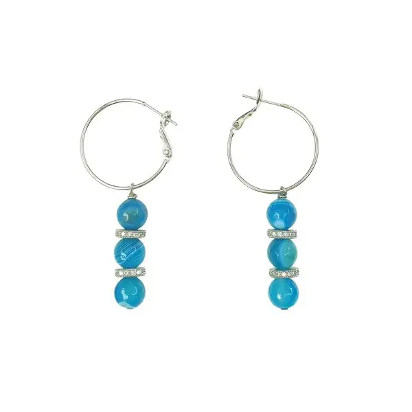 WAY TO CHIC Blue / Silver Blue Agate On Silver Hoop Earrings