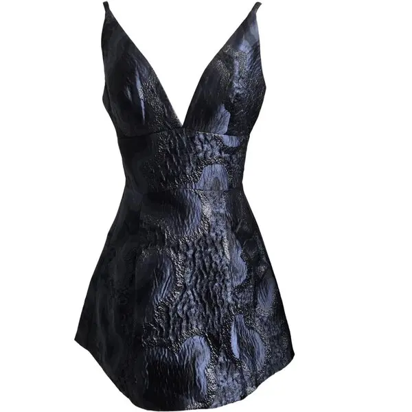 MOV Silver / Black / Blue Jacquard Mini Dress -black & Blue - Silver/black/blue