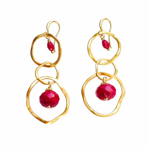 Way To Chic Gold Plated Burgundy Agate Earrings - Red/gold