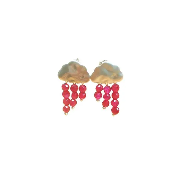 WAY TO CHIC Pink / Silver Cloud Stud Earrings With Pink Agate Beads