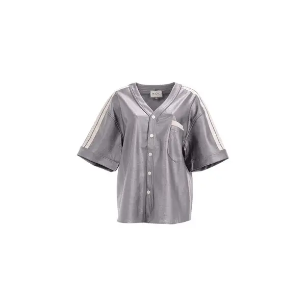 MOV Oversized-shirt — Short-sleeve Vegan Leather With Side Stripe Detail