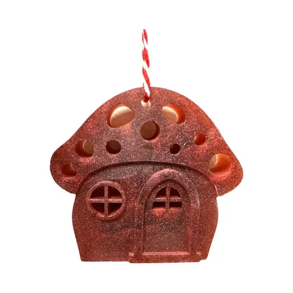 BY SHAX Chunky Mushroom House Reindeer Ornament Maroon