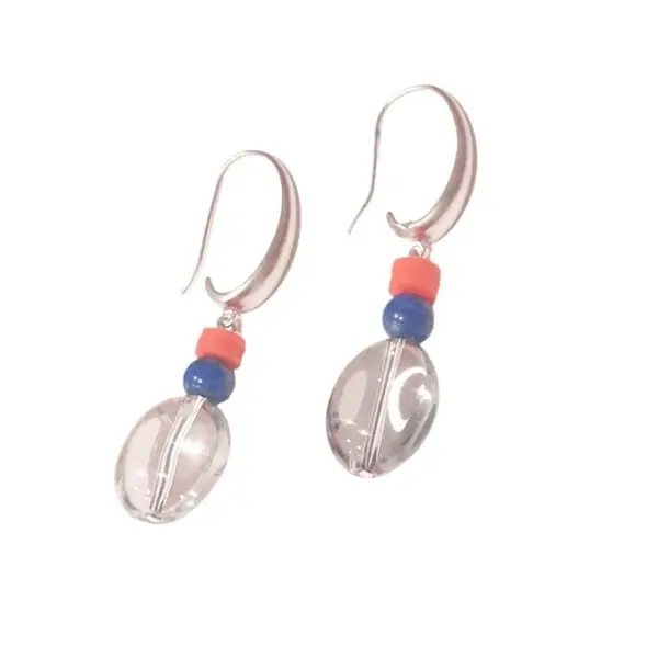 WAY TO CHIC Neutrals / Glass Water Drop Earrings With Lapis Lazuli