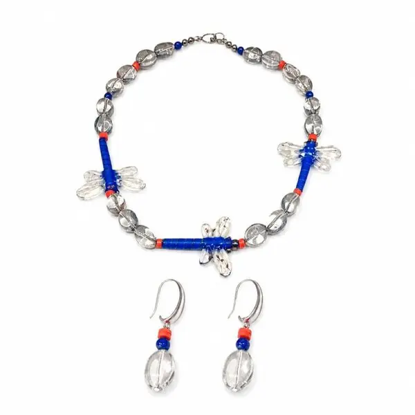 Way To Chic Dragonfly Dance Necklace - White/blue