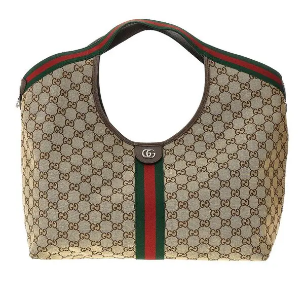 Gucci Large Gg Monogram Canvas Shopping Bag With Web Detail - Brown
