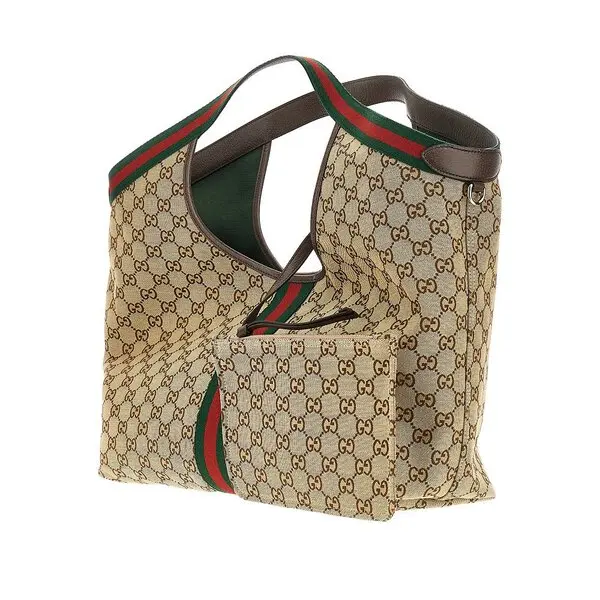 Gucci Large Gg Monogram Canvas Shopping Bag With Web Detail