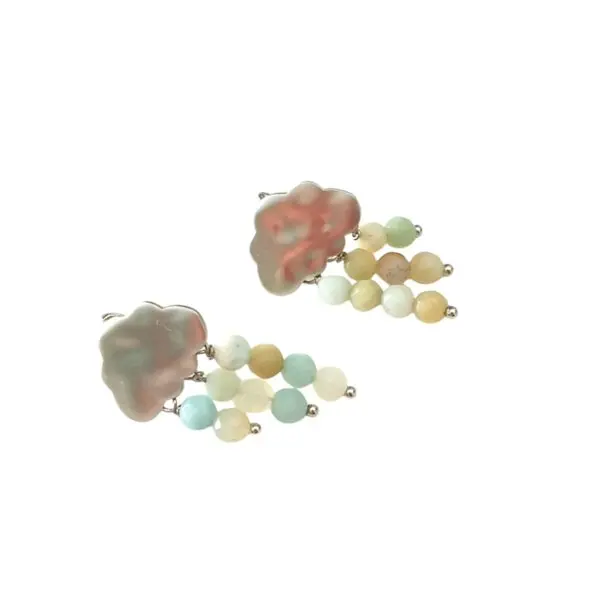 WAY TO CHIC Blue / Silver Silver Plated Cloud Stud Earrings With Delicate Amazonite