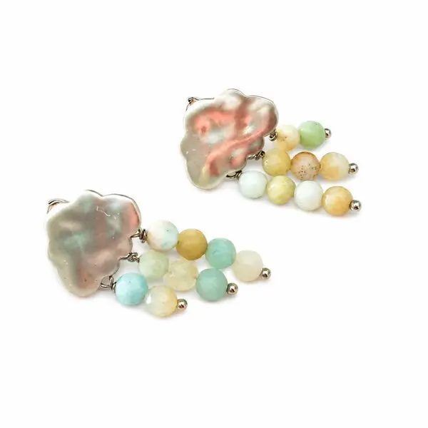 Way To Chic Silver Plated Cloud Stud Earrings With Amazonite - Blue/silver
