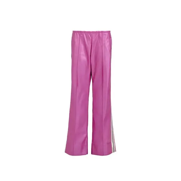 MOV Name' Straight-leg Vegan Leather Pants With Metallic Side Stripes - Pink