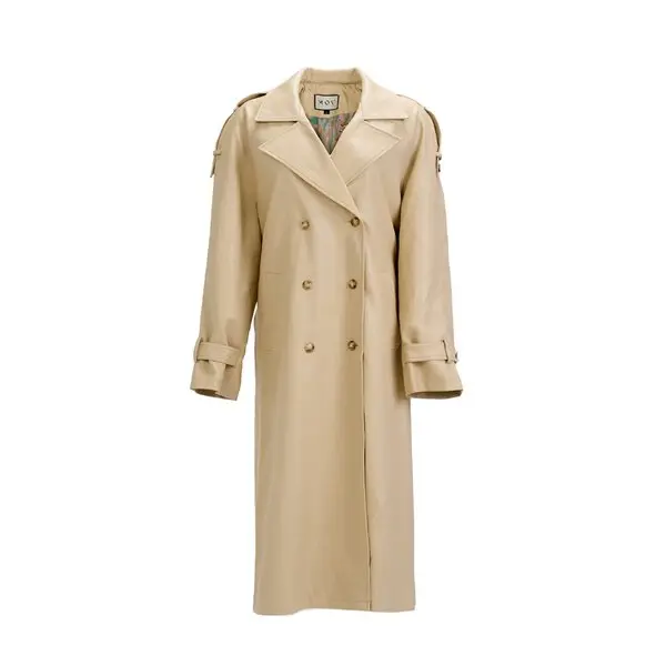 MOV Neutrals Oversized Trench Coat — Lined Vegan Leather With Artistic Wild Print Interior - Black