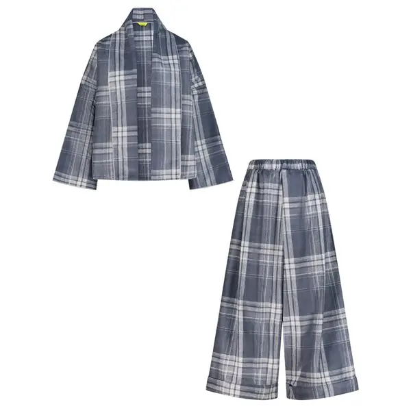 EMANMOON Blue / White Grey Plaid Set