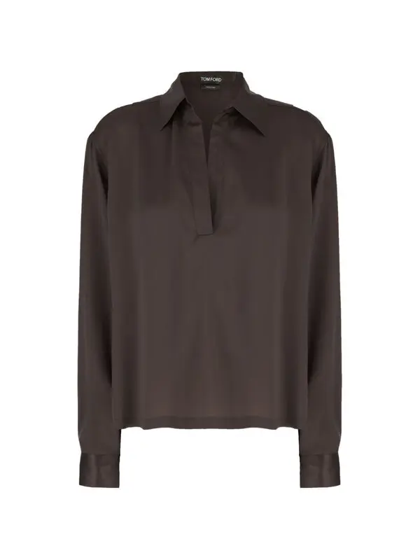 TOM FORD Silk Satin Polo Shirt - Brown