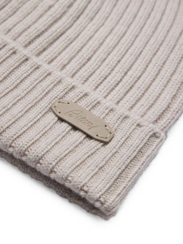 Brioni Ribbed Cashmere Beanie - Beige