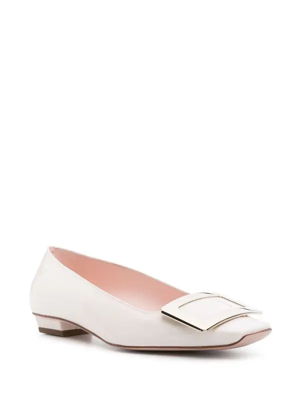 ROGER VIVIER Belle Vivier Patent Leather Flats With Gold-tone Buckle - White