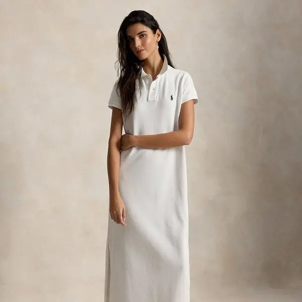 Ralph Lauren Cotton Mesh Polo Maxi Dress With Embroidered Pony - White